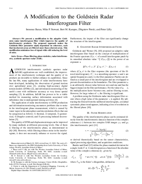 (PDF) A modification to the Goldstein radar interferogram filter