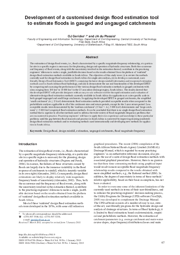 (PDF) Development of a customised design flood estimation tool to estimate floods in gauged and ...