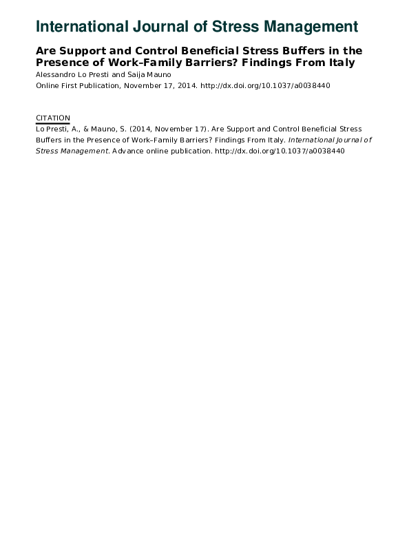 (PDF) Are Support and Control Beneficial Stress Buffers in the Presence ...