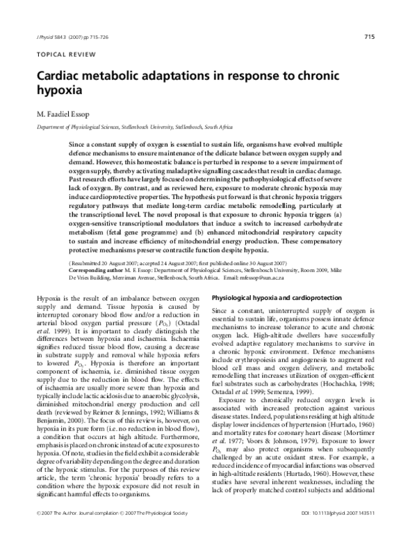 (PDF) Cardiac metabolic adaptations in response to chronic hypoxia