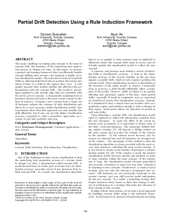 Pdf Partial Drift Detection Using A Rule Induction Framework