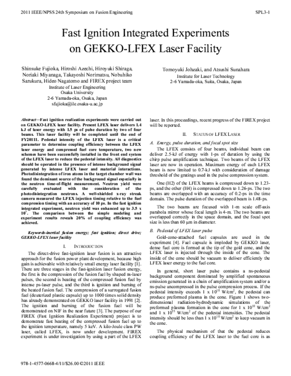 (PDF) Fast ignition integrated experiments on GEKKO-LFEX laser facility