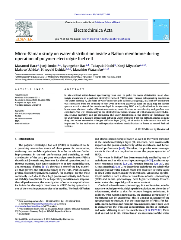 (PDF) Micro-Raman study on water distribution inside a Nafion membrane ...