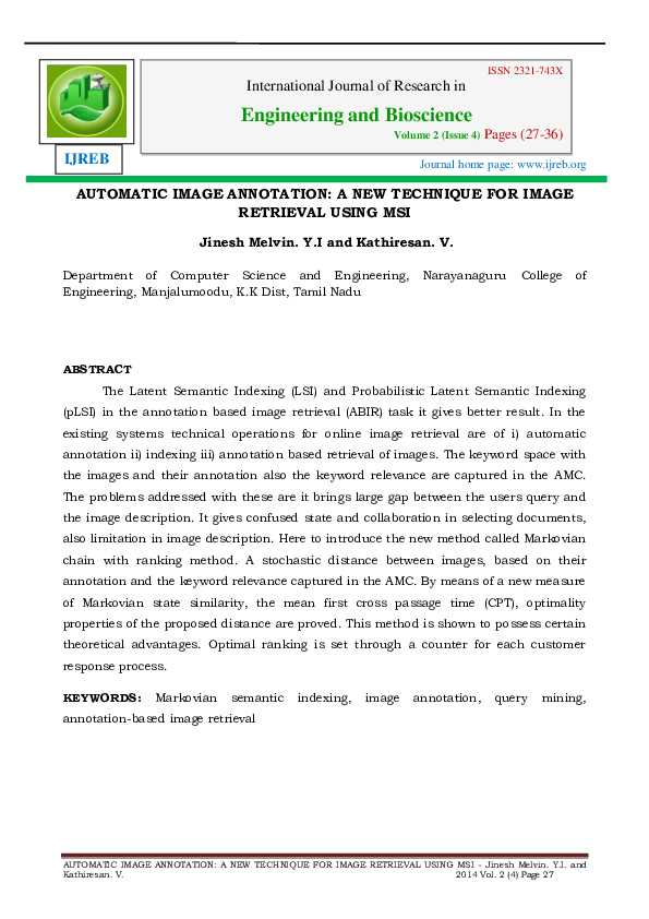 (PDF) Automatic Image Annotation: A New Technique for Image Retrieval Using Msi