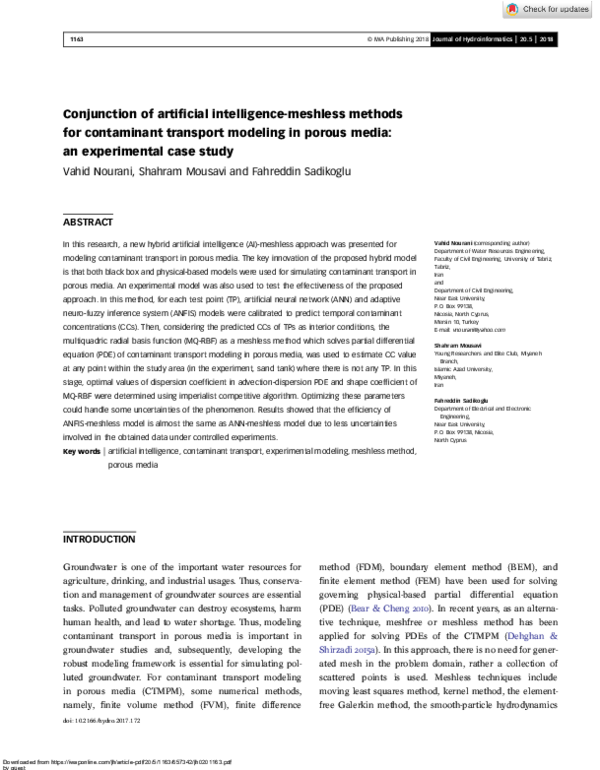 Pdf Conjunction Of Artificial Intelligence Meshless Methods For Contaminant Transport Modeling