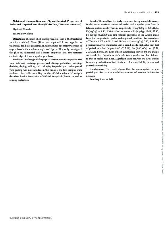 (PDF) Nutritional Composition and Physio-Chemical Properties of Peeled and Unpeeled Yam Flour ...