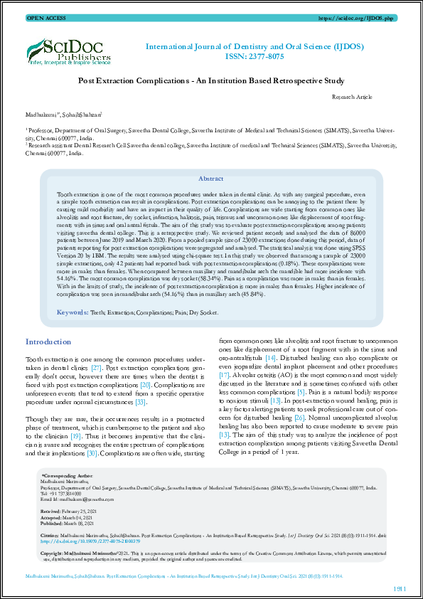 (PDF) Post Extraction Complications -An Institution Based Retrospective ...
