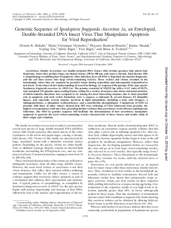(PDF) Genomic sequence of Spodoptera frugiperda Ascovirus 1a, an ...