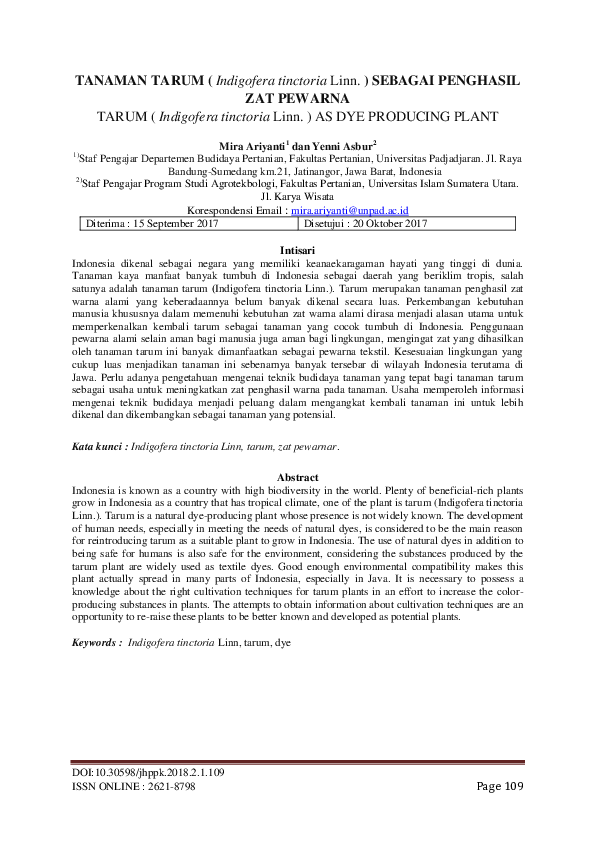 (PDF) TANAMAN TARUM ( Indigofera tinctoria Linn. ) SEBAGAI PENGHASIL ...
