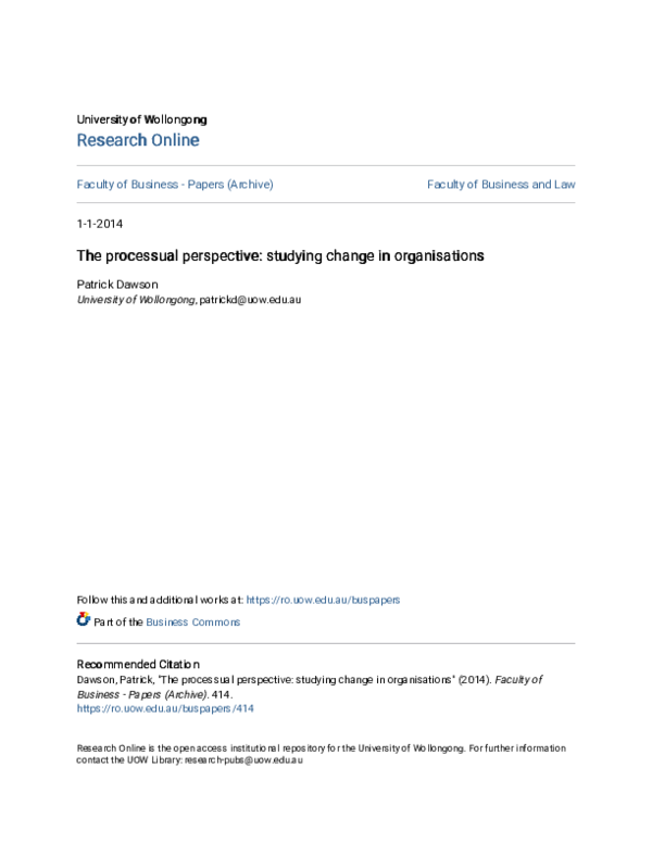 (PDF) The processual perspective: studying change in organisations