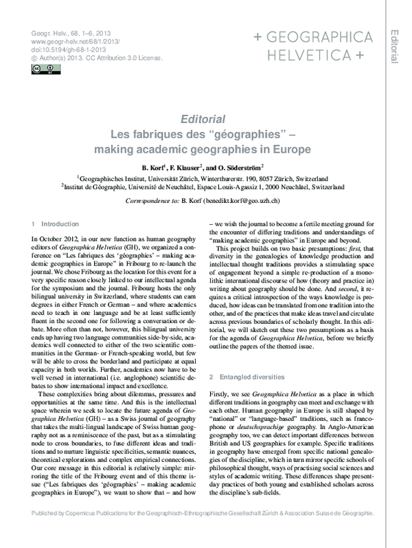 (PDF) Les fabriques des "géographies" – making academic geographies in ...