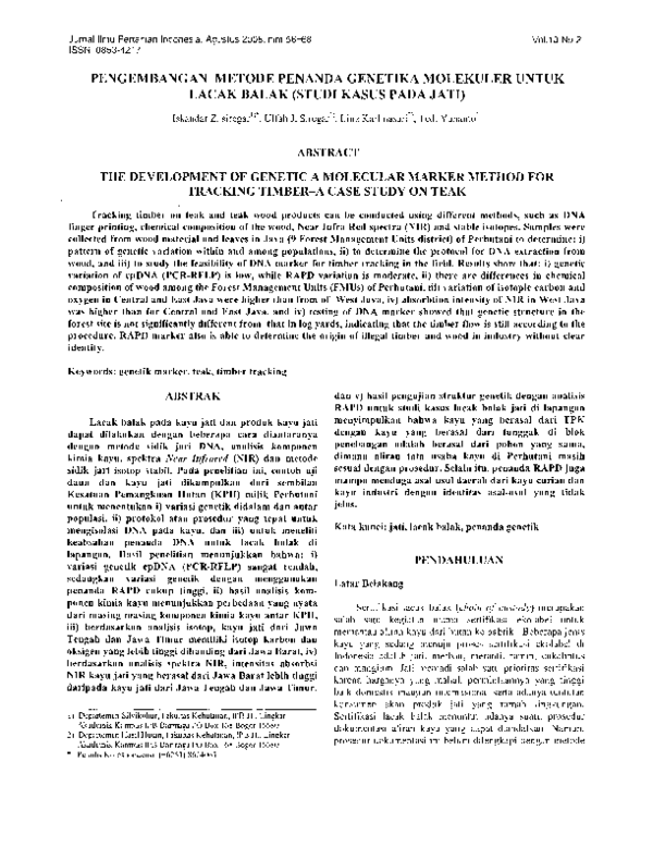 (PDF) Pengembangan metode penanda genetika molekuler untuk lacak balak ...