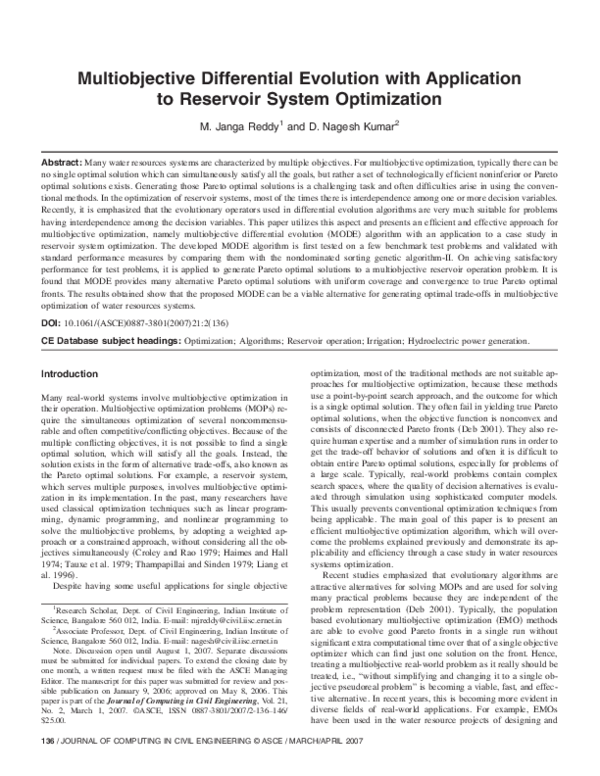 (PDF) Efficient Multiobjective Differential Evolution for Reservoir Optimization