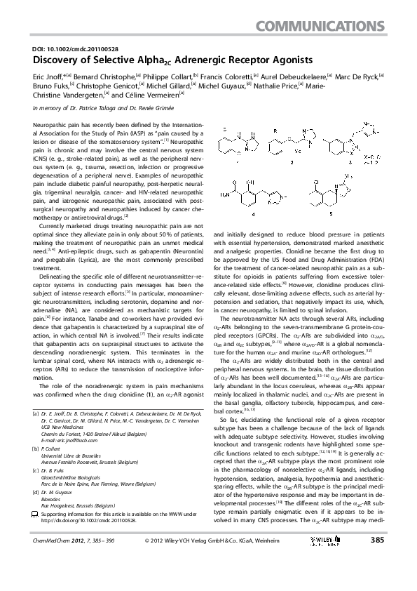 (PDF) Discovery of Selective Alpha 2C Adrenergic Receptor Agonists