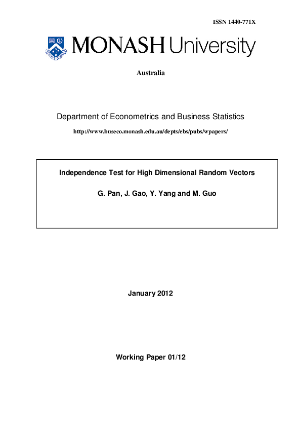 (PDF) Independence Test for High Dimensional Random Vectors