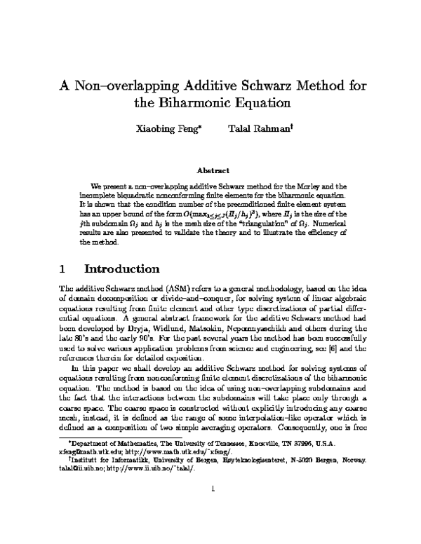 (PDF) A Non-overlapping Additive Schwarz Method for the Biharmonic Equation