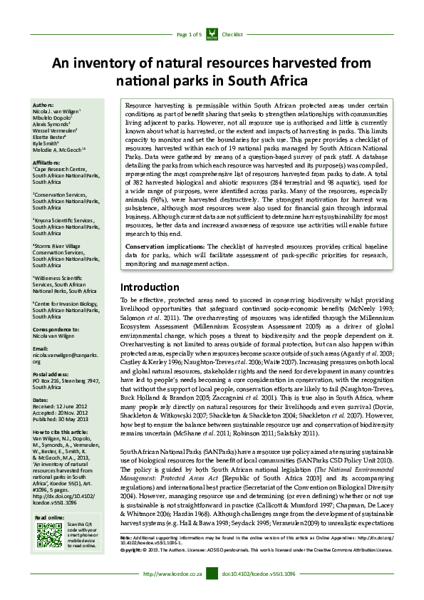 (PDF) Online appendix 1:An inventory of natural resources harvested ...