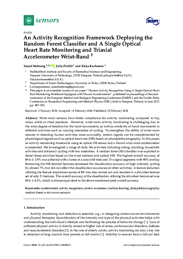 Pdf An Activity Recognition Framework Deploying The Random Forest