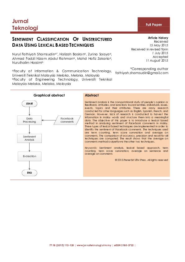 Pdf Sentiment Classification Of Unstructured Data Using Lexical Based