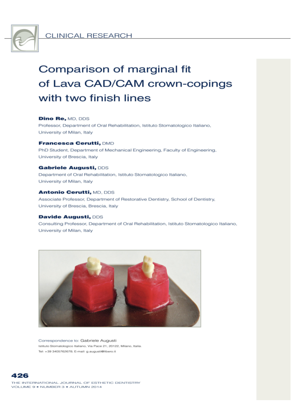 (PDF) Comparison of marginal fit of Lava CAD/CAM crown-copings with two ...