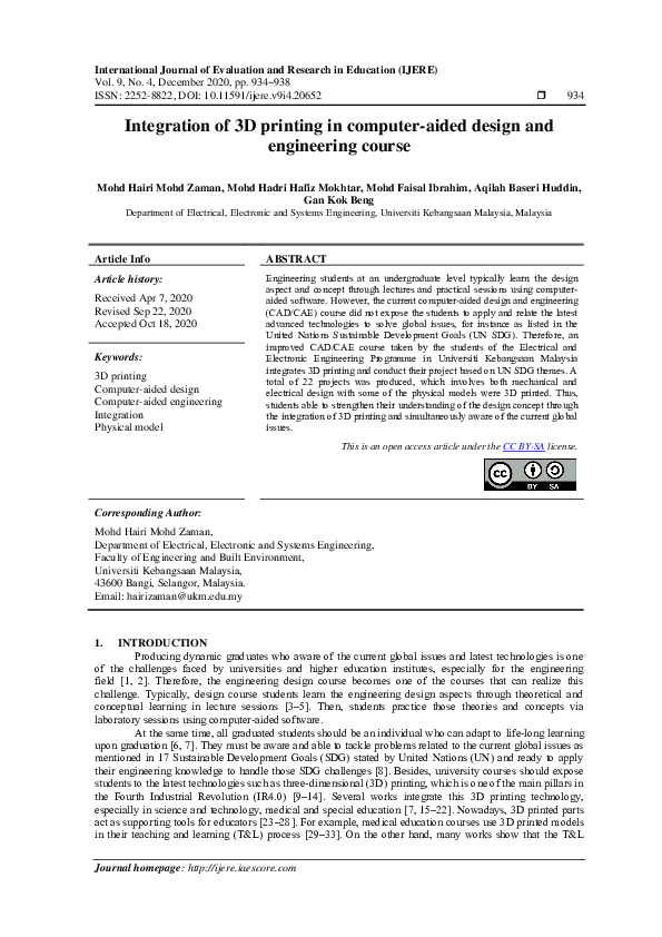 (PDF) Integration of 3D printing in computer-aided design and ...