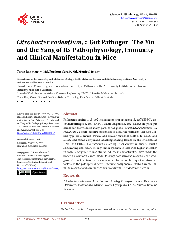 (PDF) Citrobacter rodentium, a Gut Pathogen: The Yin and the Yang of ...