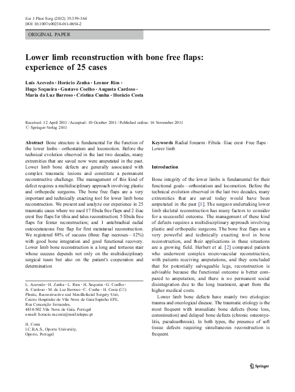 (PDF) Lower limb reconstruction with bone free flaps: experience of 25 ...