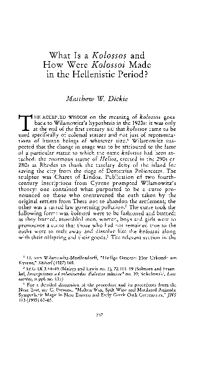 (PDF) What Is a Kolossos and How Were Kolossoi Made in the Hellenistic ...