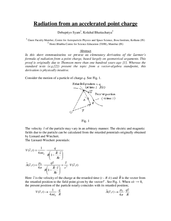 (PDF) Radiation from an accelerated point charge