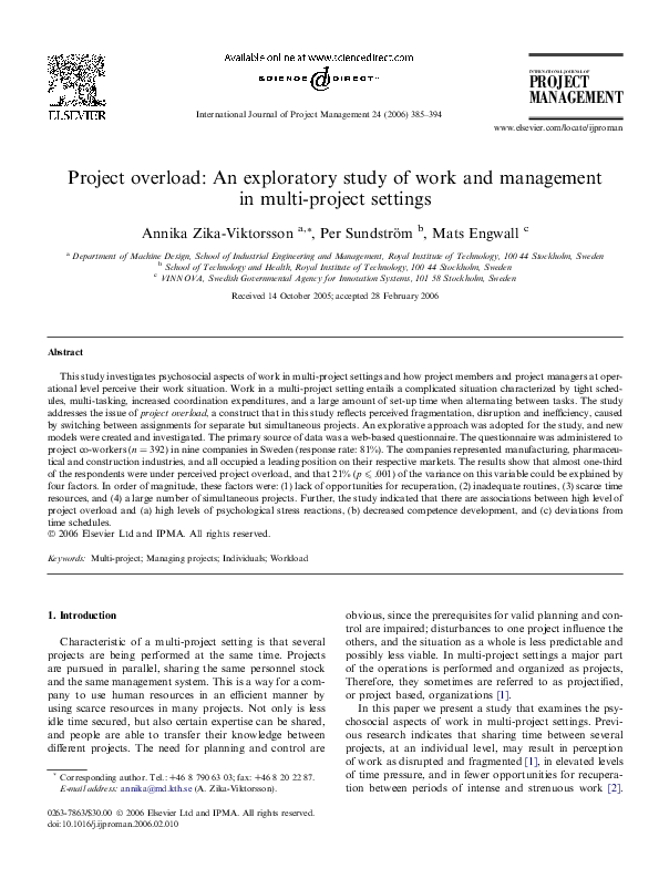 (PDF) Project overload: An exploratory study of work and management in ...