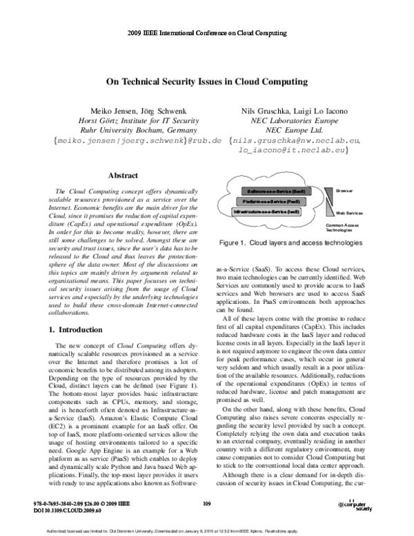 (PDF) On technical security issues in cloud computing