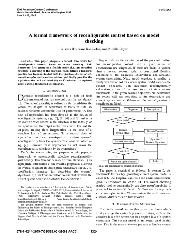 Pdf A Formal Framework Of Reconfigurable Control Based On Model Checking