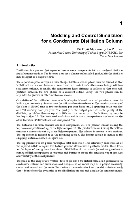 (PDF) Modeling and Control Simulation for a Condensate Distillation Column
