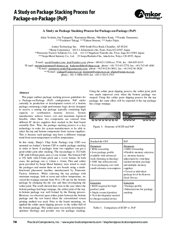 (PDF) A Study on Package Stacking Process for Package-on-Package (PoP)