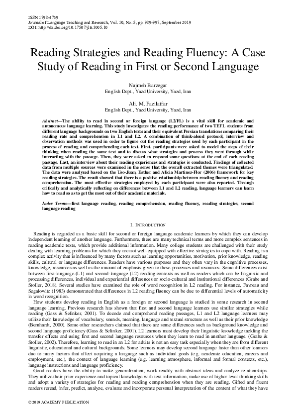 (PDF) Reading Strategies and Reading Fluency: A Case Study of Reading ...