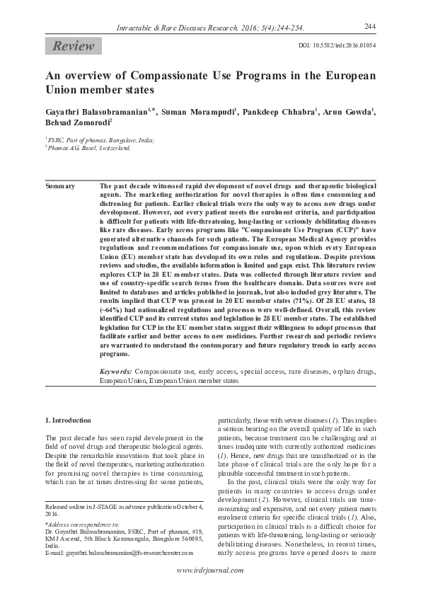 (PDF) An overview of Compassionate Use Programs in the European Union ...