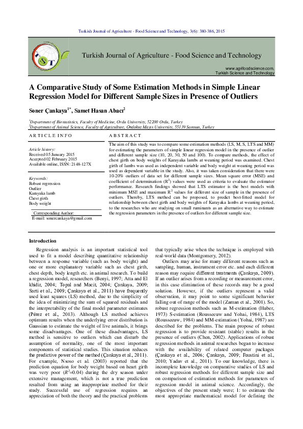(PDF) A Comparative Study of Some Estimation Methods in Simple Linear Regression Model for ...