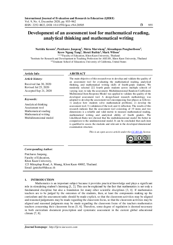 (PDF) Development of an assessment tool for mathematical reading ...