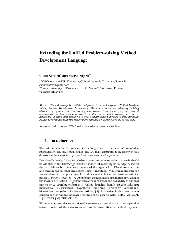 (PDF) Extending the Unified Problem-solving Method Development Language