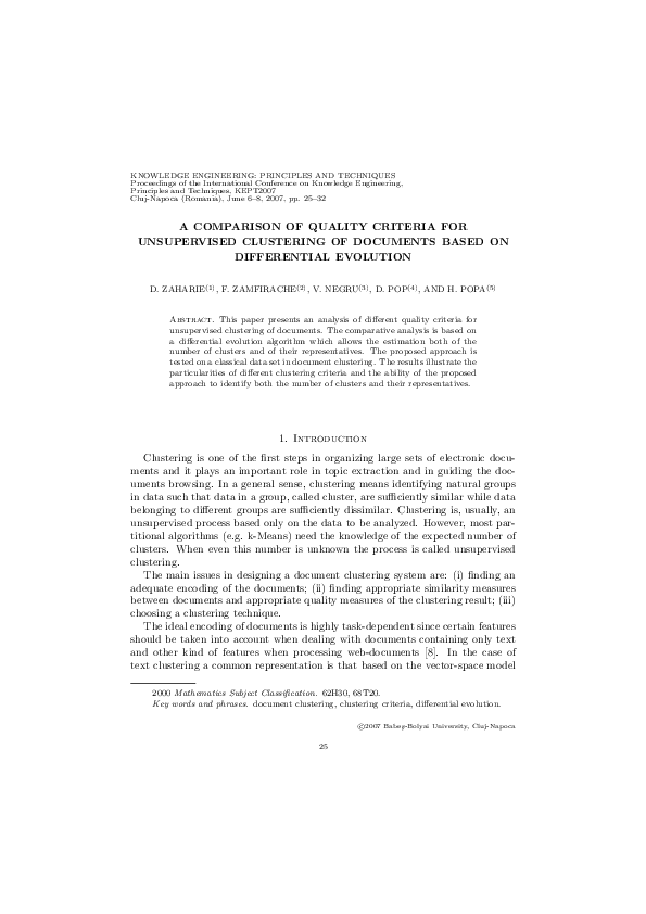 (PDF) A comparison of quality criteria for unsupervised clustering of documents based on ...