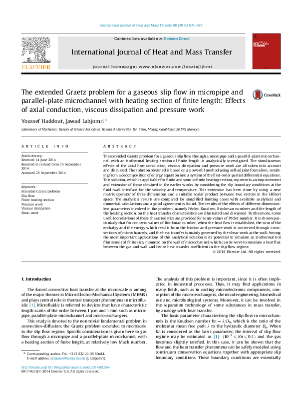 (PDF) The extended Graetz problem for a gaseous slip flow in micropipe ...