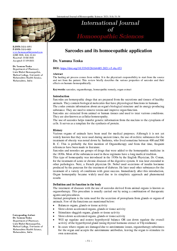 (PDF) Sarcodes and its homoeopathic application