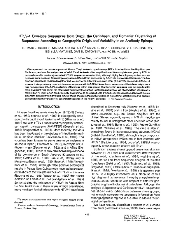 (PDF) HTLV-1 envelope sequences from Brazil, the Caribbean, and Romania ...
