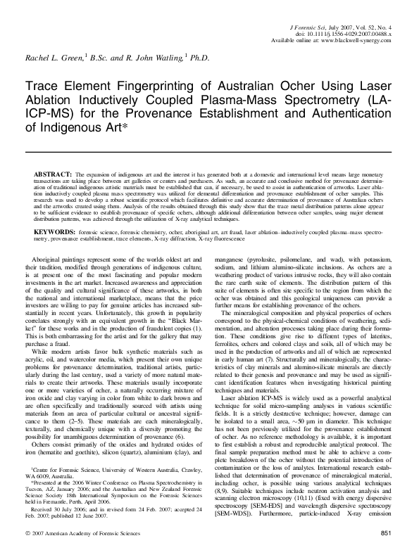 (PDF) Trace Element Fingerprinting of Australian Ocher Using Laser Ablation Inductively Coupled ...