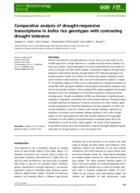(PDF) Comparative analysis of drought-responsive transcriptome in ...