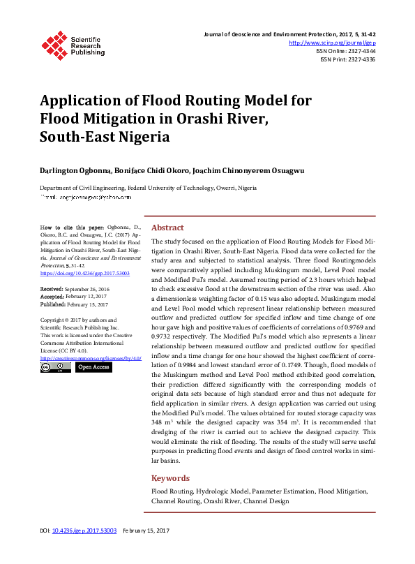 (PDF) Application of Flood Routing Model for Flood Mitigation in Orashi ...