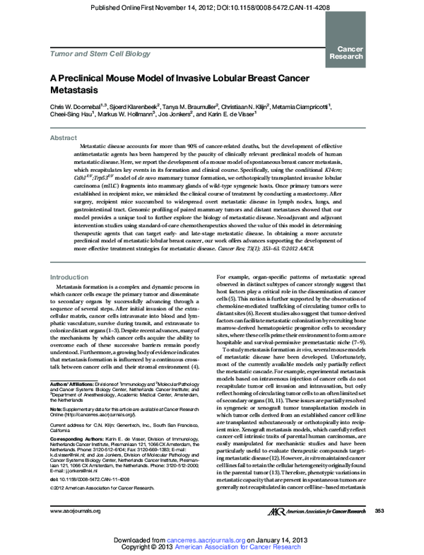 (PDF) A Preclinical Mouse Model of Invasive Lobular Breast Cancer ...