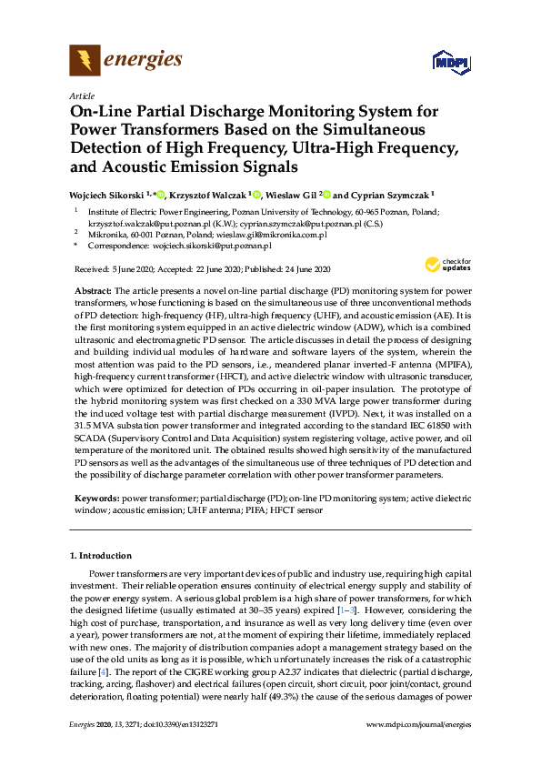 (PDF) On-Line Partial Discharge Monitoring System for Power Transformers Based on the ...
