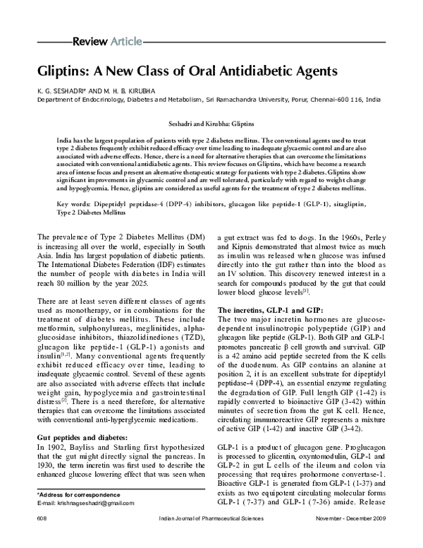(PDF) Gliptins: A New Class of Oral Antidiabetic Agents