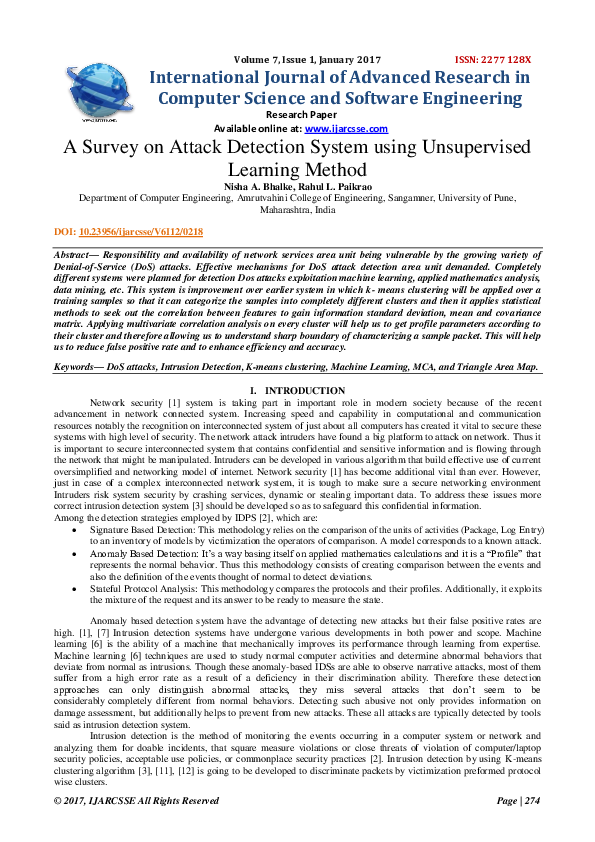 (PDF) A Survey on Attack Detection System using Unsupervised Learning Method